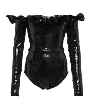 Alessandra Rich Sequined Bodysuit - Black