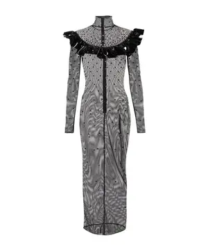 Alessandra Rich Embellished Mesh Midi Dress - Black