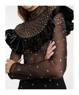 Alessandra Rich Embellished Mesh Midi Dress
