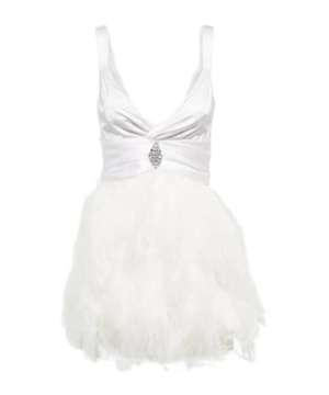 Alessandra Rich Embellished Feather-trimmed Silk Mini Dress