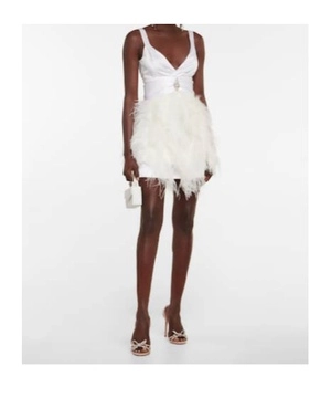 Alessandra Rich Embellished Feather-trimmed Silk Mini Dress