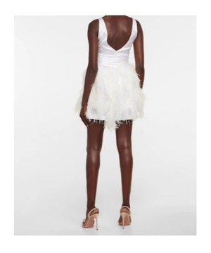 Alessandra Rich Embellished Feather-trimmed Silk Mini Dress