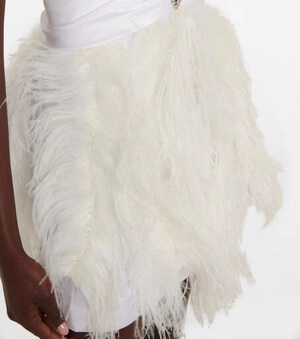 Alessandra Rich Embellished Feather-trimmed Silk Mini Dress