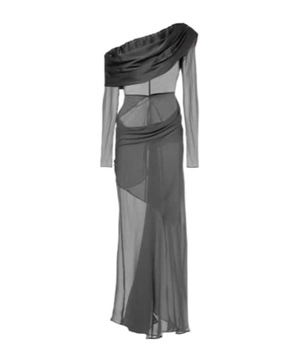 Christopher Esber Asymmetric Sheer Silk Maxi Dress - Black