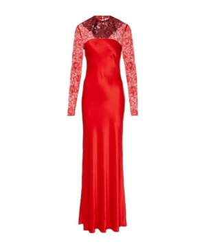 RODARTE Lace-trimmed Silk-blend Satin Gown - Red