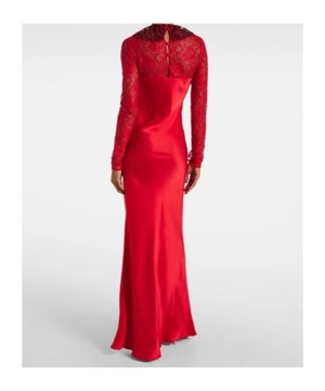 RODARTE Lace-trimmed Silk-blend Satin Gown
