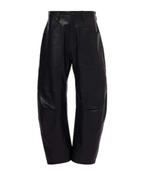 NILI LOTAN Shon Leather Barrel-leg Pants - Black