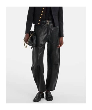 NILI LOTAN Shon Leather Barrel-leg Pants