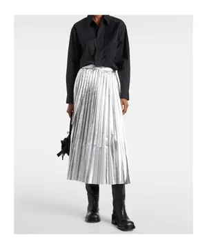 Junya Watanabe Pleated Metallic-effect Midi Skirt