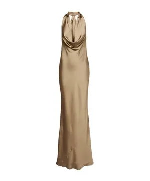 Norma Kamali Draped Halterneck Satin Gown - Nude