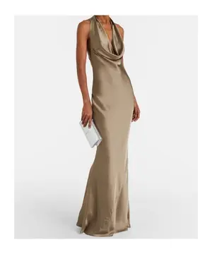 Norma Kamali Draped Halterneck Satin Gown