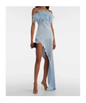 David Koma Feather-trimmed Satin Cocktail Dress