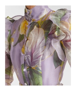 LEO Lin Katrina Linen-blend Shirt Dress With Floral Print - Purple