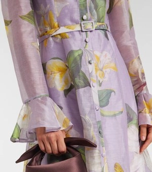 LEO Lin Katrina Linen-blend Shirt Dress With Floral Print - Purple