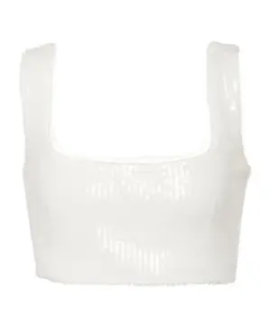 Galvan Beating Heart Sequin Crop Top - White
