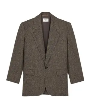 Saint Laurent Single-breasted Jacket In Herringbone Wool - Brown