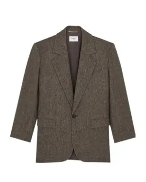 Saint Laurent Single-breasted Jacket In Herringbone Wool