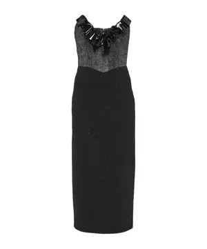 Alessandra Rich Tweed Midi Dress - Black/silver