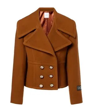 PATOU Cropped Double-breasted Casual Jacket - Brown