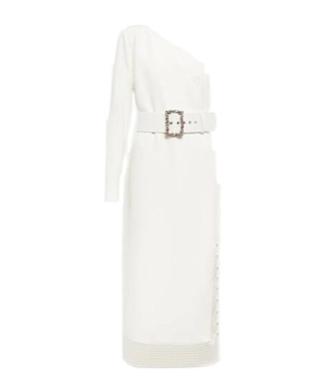 SAFIYAA LONDON Asymmetrical Crêpe Midi Dress - White
