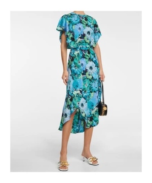 Stella McCartney Floral Silk Maxi Dress With Waterfall Draping - Blue