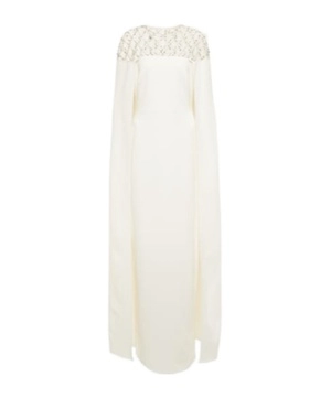 SAFIYAA LONDON Bridal Embellished Crepe Cape Gown - White