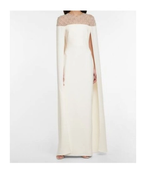 SAFIYAA LONDON Bridal Embellished Crepe Cape Gown