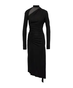 Victoria Beckham Asymmetric Ruched Midi Dress - Black