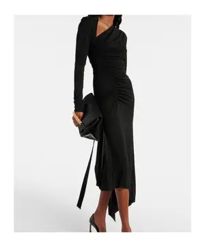 Victoria Beckham Asymmetric Ruched Midi Dress