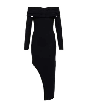 SAFIYAA LONDON Belle Off-shoulder Knit Midi Dress - Black