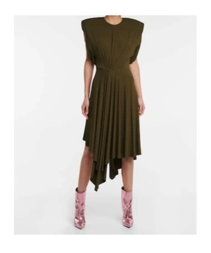 Alexandre Vauthier Asymmetrical Midi Dress With Pleats And Padded Shoulders