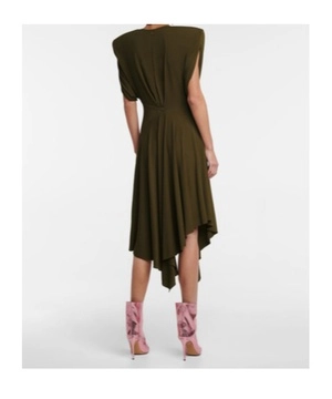 Alexandre Vauthier Asymmetrical Midi Dress With Pleats And Padded Shoulders