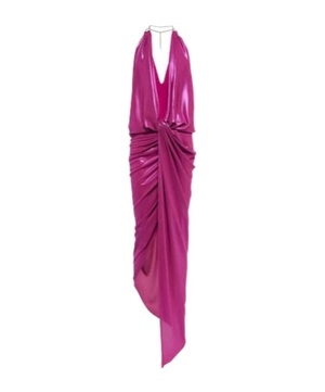Attico Halterneck Lame Maxi Dress - Pink