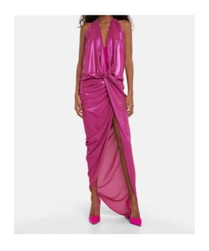 Attico Halterneck Lame Maxi Dress