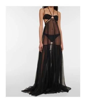NENSI DOJAKA Cutout Silk Chiffon Maxi Dress - Black