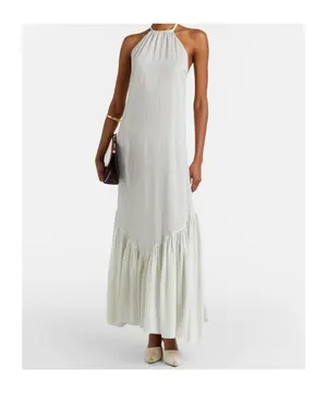 PATOU Striped Halterneck Open-back Maxi Dress