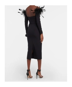SAFIYAA LONDON Feather-trimmed Bardot Neck Midi Dress