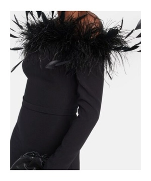 SAFIYAA LONDON Feather-trimmed Bardot Neck Midi Dress