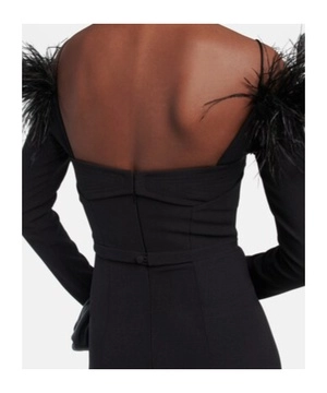 SAFIYAA LONDON Feather-trimmed Bardot Neck Midi Dress