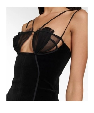 NENSI DOJAKA Velvet And Mesh Cutout Mini Dress
