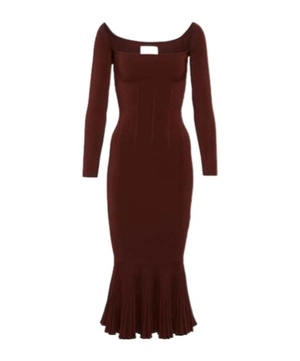 Galvan Atalanta Ribbed-knit Midi Dress - Brown