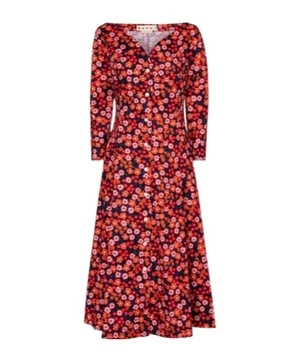 Marni Floral Cotton Midi Dress - Red