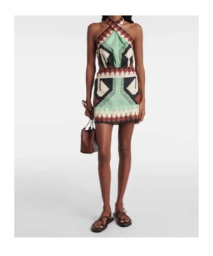 Johanna Ortiz Printed Halterneck Linen Minidress