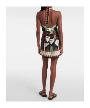 Johanna Ortiz Printed Halterneck Linen Minidress