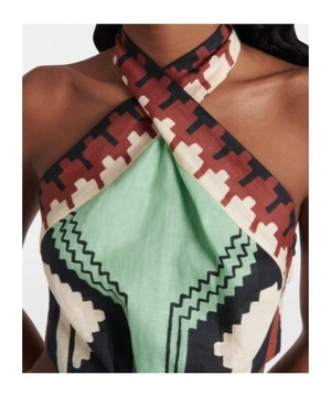 Johanna Ortiz Printed Halterneck Linen Minidress