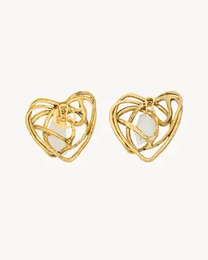 Saint Laurent Heart Shaped Quartz And Metal Earrings