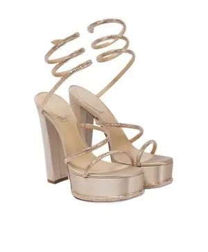 Rene Caovilla Embellished Satin Platform Sandals - Nude