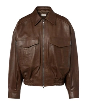 Staud Eugene Leather Bomber Jacket - Brown
