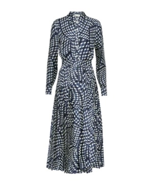 Tory Burch Checked Pleated Silk Shirt Dress - Gray