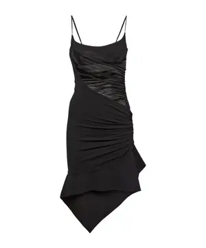 MUGLER Asymmetric Pleated Dress - Black
